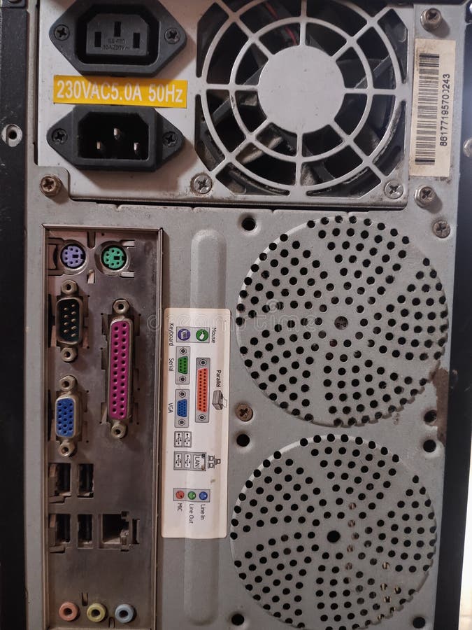 Backside of old computer stock image. Image of output - 186849099