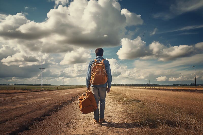 Backside View of Man Standing on Trail, Generative AI Stock ...