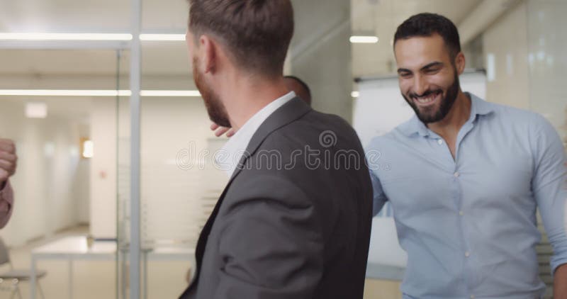 Backside View of Overjoyed Company Chief Walking through Office Room ...
