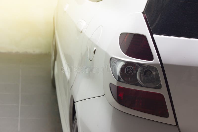 Backside of white car. stock image. Image of modern - 131882321