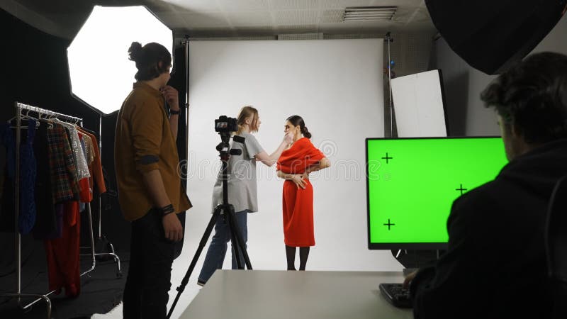 Backstage of Model and Professional Team in the Studio. Stylist ...