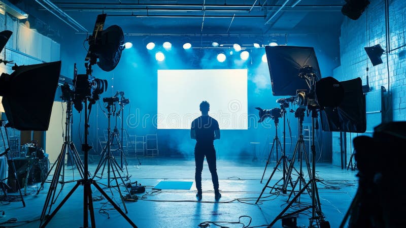 Backstage Photography Studio Setup with Dramatic Lighting Stock Photo ...