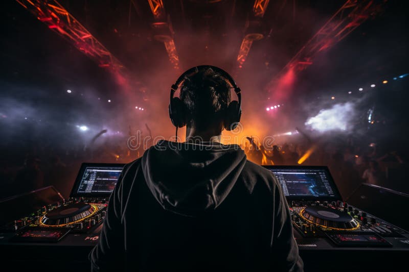 Backstage Rhythm Captivating Perspective of a DJ in Action from Behind ...