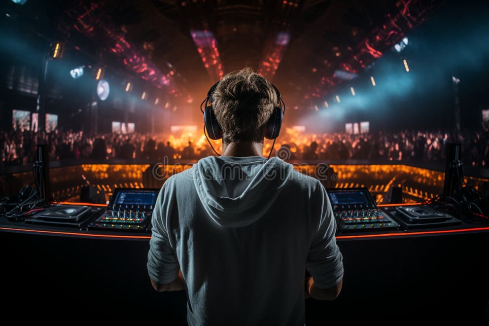 Backstage Rhythm Captivating Perspective of a DJ in Action from Behind ...