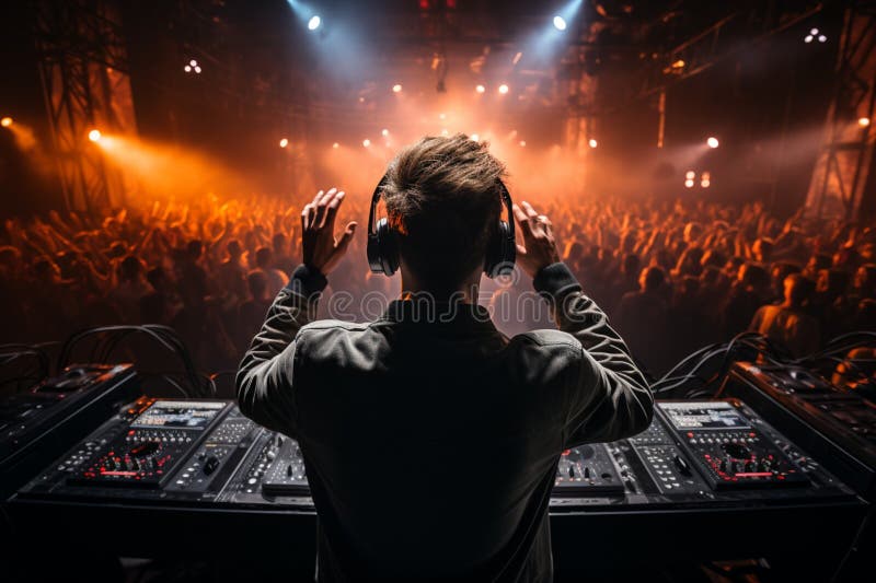 Backstage Rhythm Captivating Perspective of a DJ in Action from Behind ...