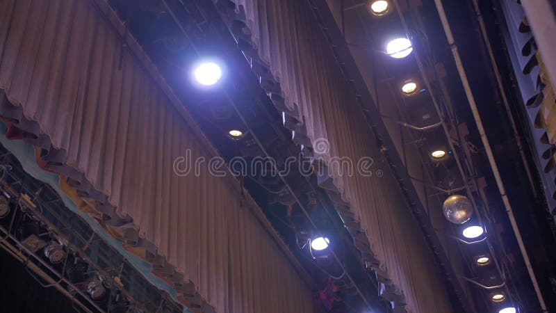 Backstage Scenes with Lights3 Stock Video - Video of equipment ...