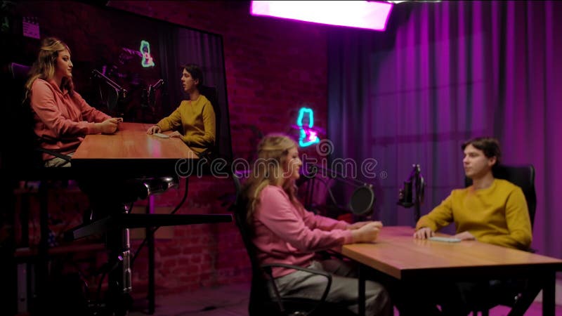 Backstage Shot of Host and Guest Recording Interview in Loft Podcast ...