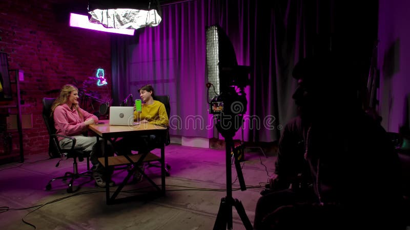 Backstage Shot of Interview in Loft Podcast Studio, Creating Digital ...