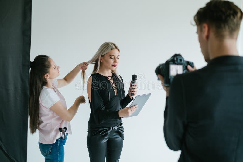 Backstage Teamwork Filming Tv Presenter Concept Stock Image - Image of ...