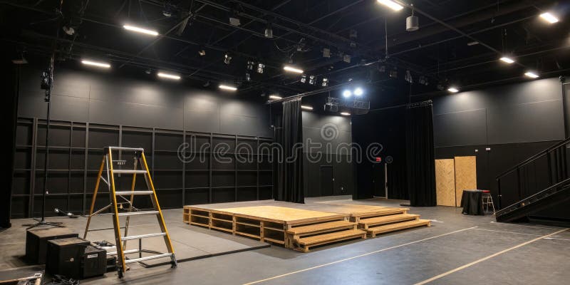 Backstage View of a Theater Stage Setup in a Modern Performance Space ...