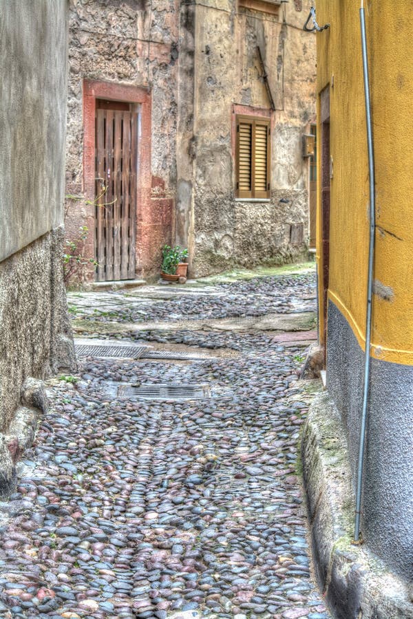 Backstreet in Bosa Old Town in Hdr Stock Photo - Image of italian ...
