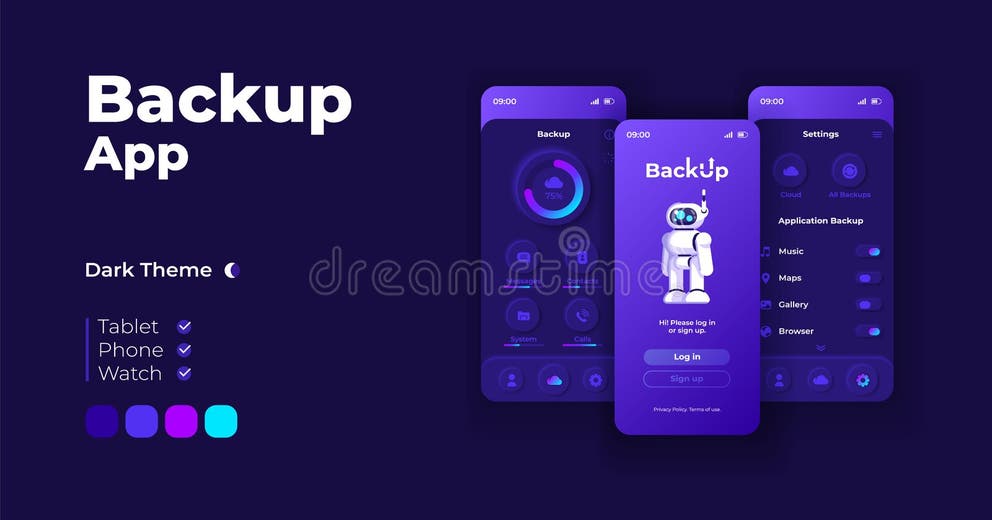 Backup Application Cartoon Smartphone Interface Vector Templates Set ...