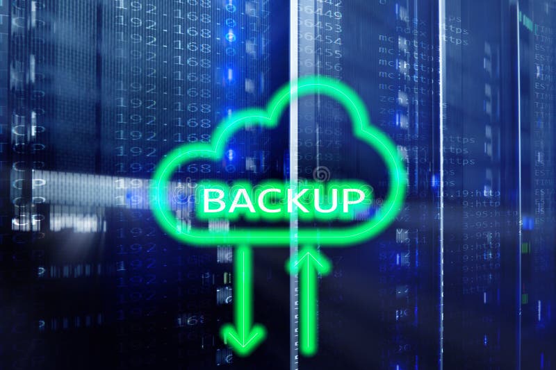Backup Button on Modern Server Room Background. Data Loss Prevention ...