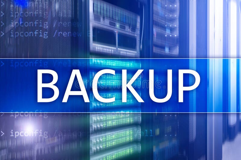 Backup Button on Modern Server Room Background. Data Loss Prevention ...