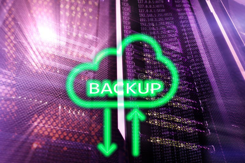 Backup Button on Modern Server Room Background. Data Loss Prevention ...