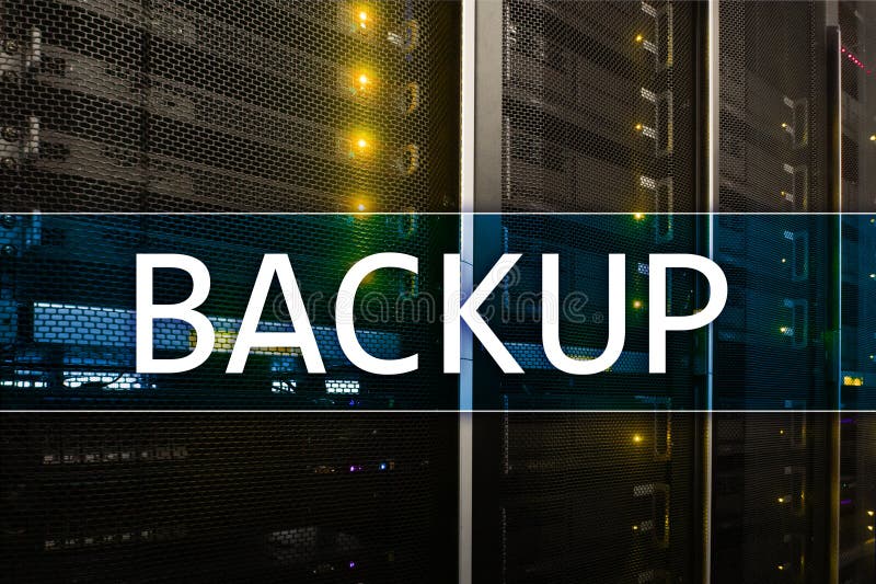 Backup Button on Modern Server Room Background. Data Loss Prevention ...