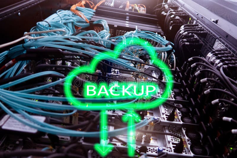 Backup Button on Modern Server Room Background. Data Loss Prevention ...