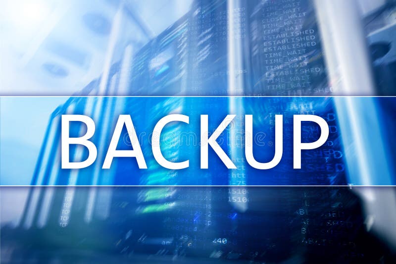 Backup Button on Modern Server Room Background. Data Loss Prevention ...