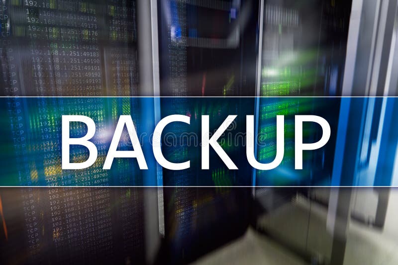 Backup Button on Modern Server Room Background. Data Loss Prevention ...