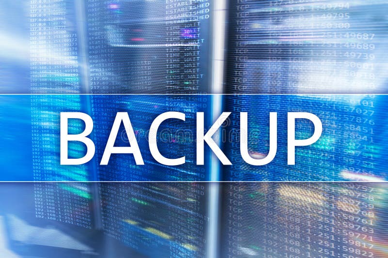 Backup Button on Modern Server Room Background. Data Loss Prevention ...