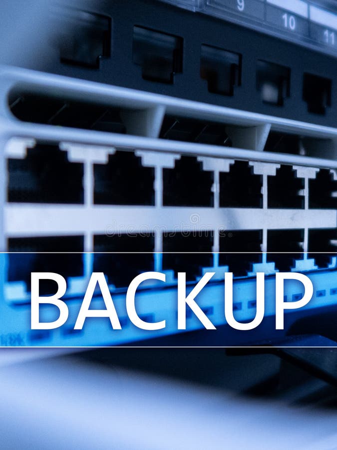 Backup Button on Modern Server Room Background. Data Loss Prevention ...