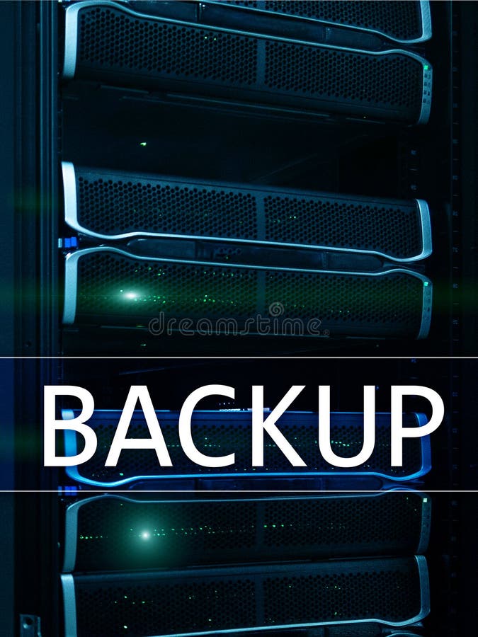 Backup Button on Modern Server Room Background. Data Loss Prevention ...