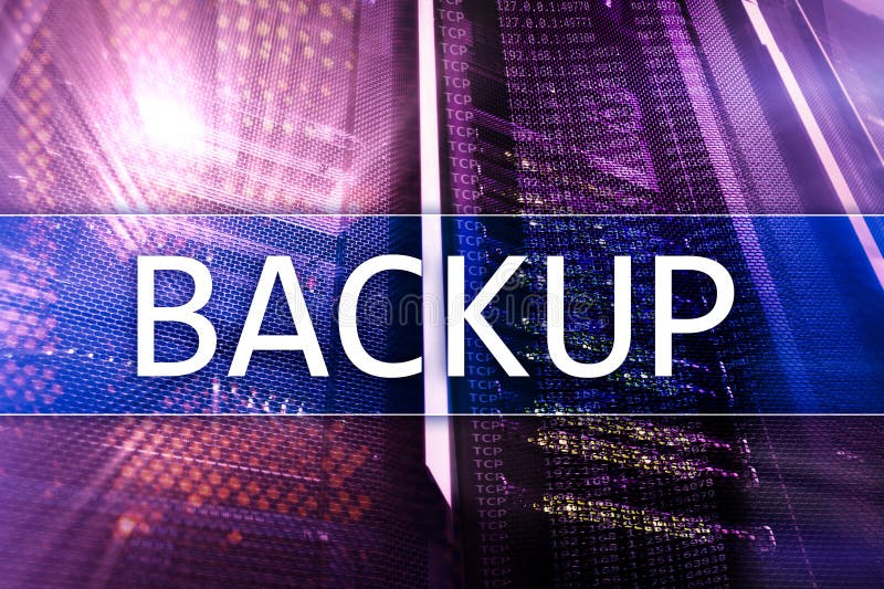 Backup Button on Modern Server Room Background. Data Loss Prevention ...