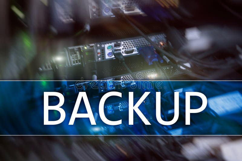 Backup Button on Modern Server Room Background. Data Loss Prevention ...