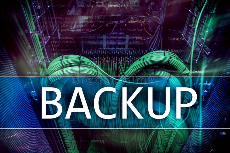 Backup Button on Modern Server Room Background. Data Loss Prevention ...