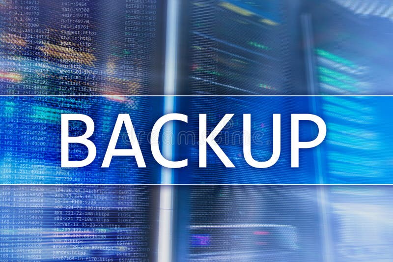 Backup Button on Modern Server Room Background. Data Loss Prevention ...