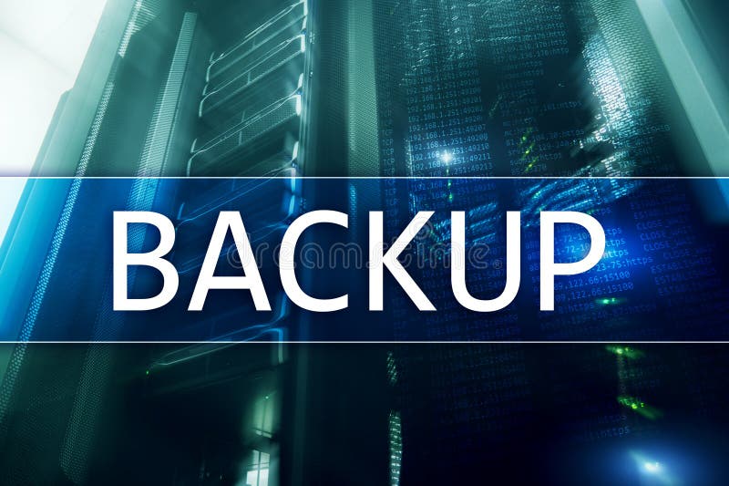 Backup Button on Modern Server Room Background. Data Loss Prevention ...