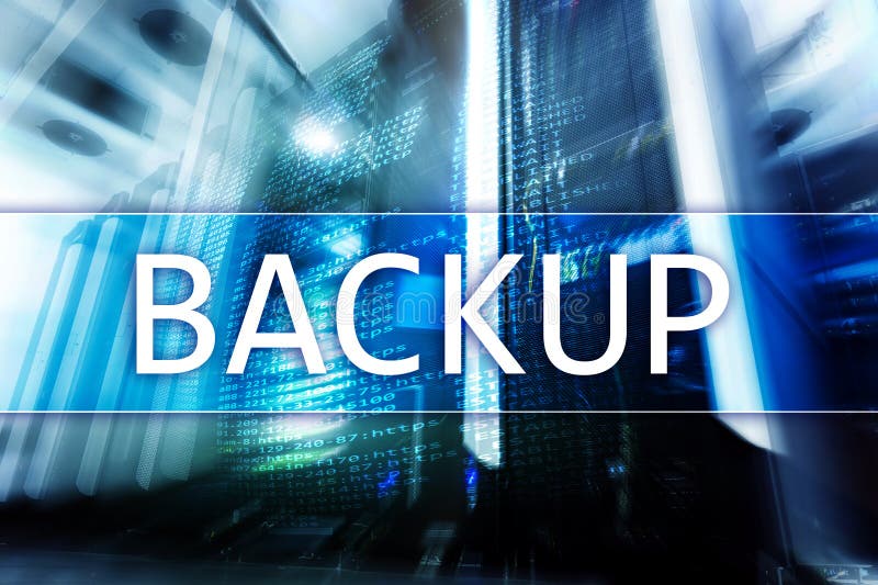 Backup Button on Modern Server Room Background. Data Loss Prevention ...