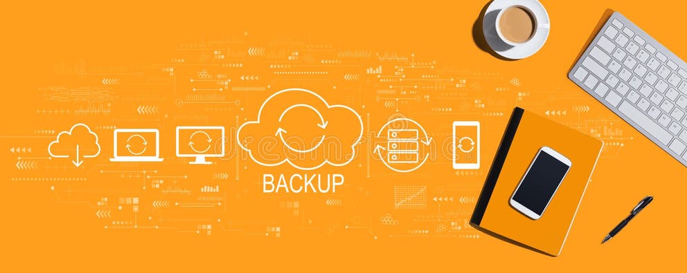 Backup Concept with Computer Keyboard and Office Items Stock ...