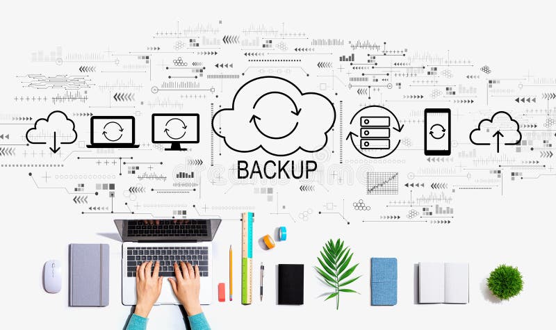 Backup Concept with Person Using a Laptop Stock Illustration ...
