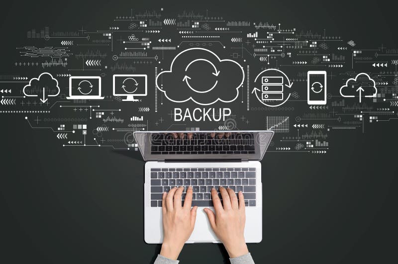Backup Concept with Person Using Laptop Stock Illustration ...