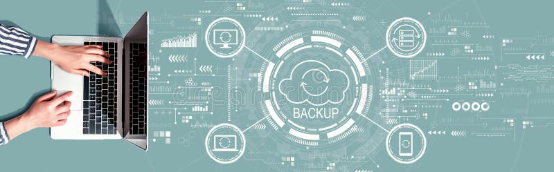 Backup Concept with Person Using a Laptop Stock Illustration ...