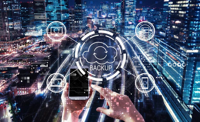 Backup Concept with Person Using Smartphone Stock Photo - Image of ...