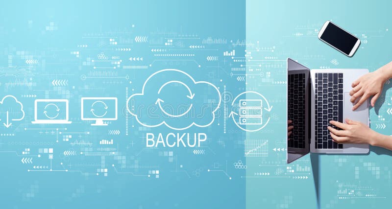 Backup Concept with Person Working with Laptop Stock Image - Image of ...