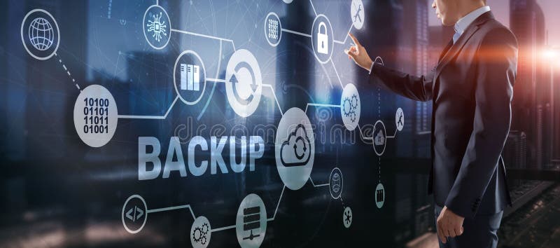 Backup Storage Data Technology Concept. Businessman Touching Backup ...
