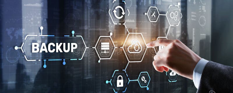 Backup Storage Data Technology Concept. Businessman Touching Backup ...