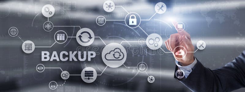 Backup Storage Data Technology Concept. Businessman Touching Backup ...
