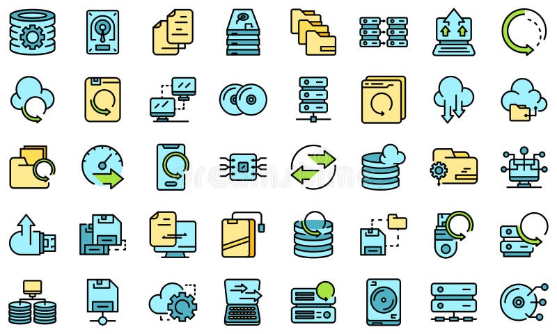 Backups Icons Set Vector Flat Stock Vector - Illustration of storage ...