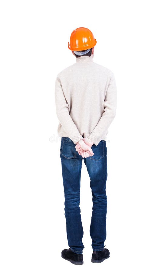 Backview of an Engineer in Construction Helmet Stands Stock Image ...
