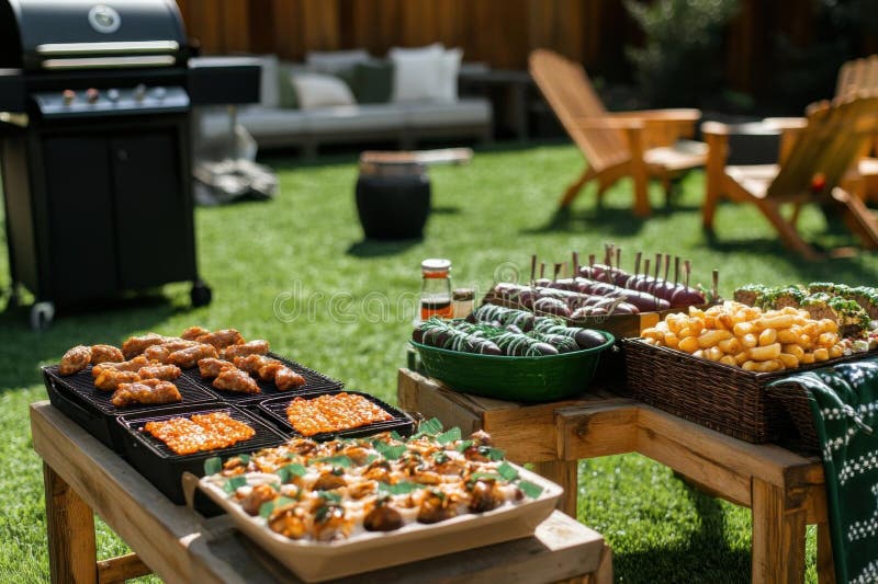Backyard Barbecue with Grilled Food on Display and Lounge Area Theme ...