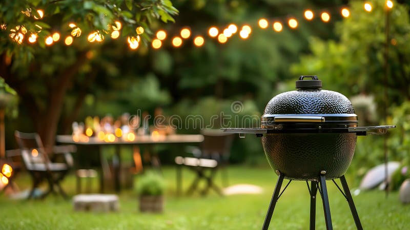 Backyard Barbecue with Modern Grill and Warm Outdoor Lighting in a ...