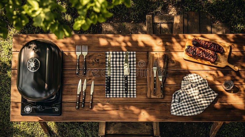 Backyard Barbecue Prep Table Sturdy Wooden Surface Set Stock Photos ...