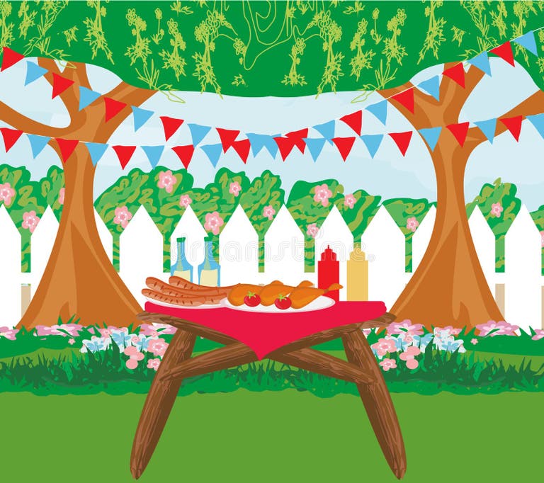 Backyard Barbecue, Vector Illustration Stock Vector - Illustration of ...
