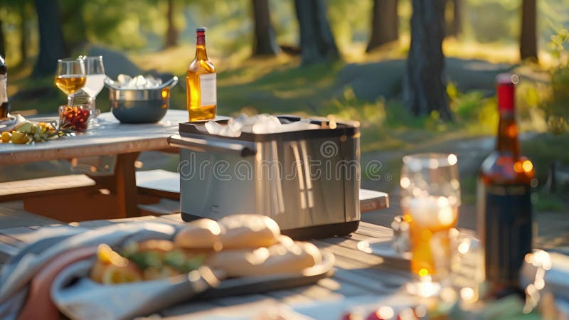 A Backyard BBQ with a Portable Solarpowered Ice Maker on the Picnic ...