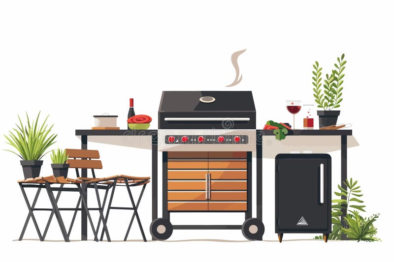 Backyard BBQ Setup Isolated Illustration Stock Vector - Illustration of ...