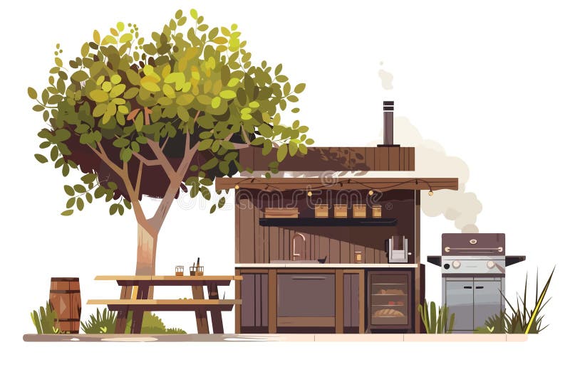Backyard BBQ Setup Isolated Illustration Stock Vector - Illustration of ...
